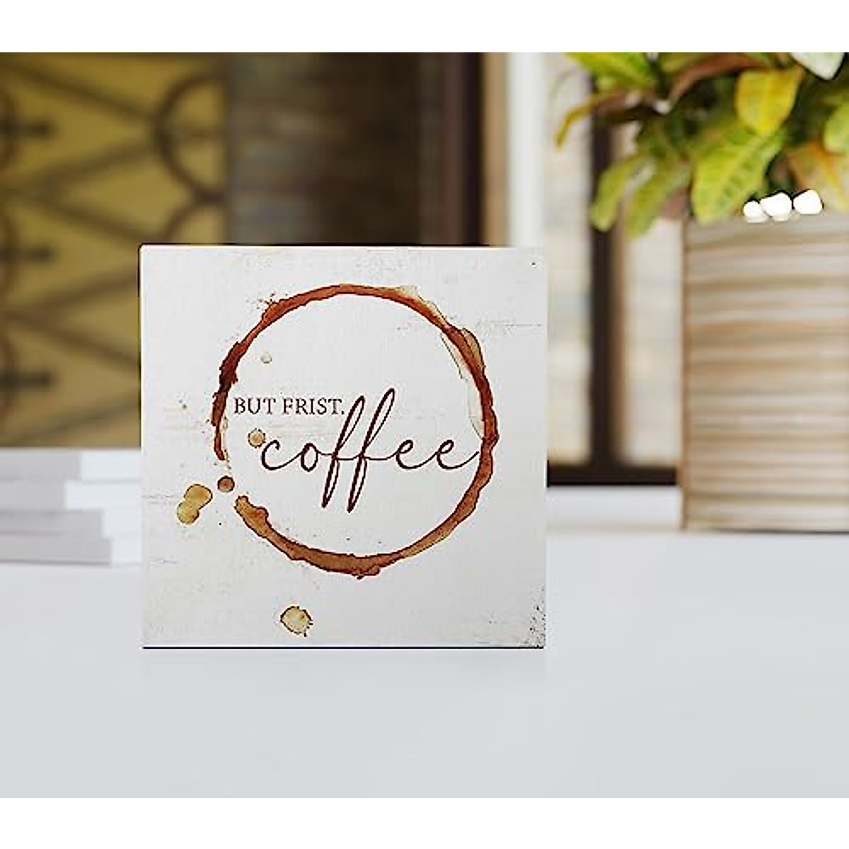 But First Coffee Wood Box Sign Desk Decor,Rustic Coffee Stains Wooden Block Sign Decorations for Home Kitchen Office Cafe Coffee Bar Man Cave Wall Tabletop Shelf Decor,Gifts for Coffee Lovers