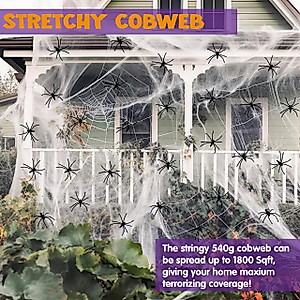 JOYIN 1800 sqft Spider Web Halloween Decorations with Extra 160 Spiders, Super Stretchy Cobwebs Halloween Theme Party Prop, Indoor Outdoor Halloween Haunted House Party Supplies