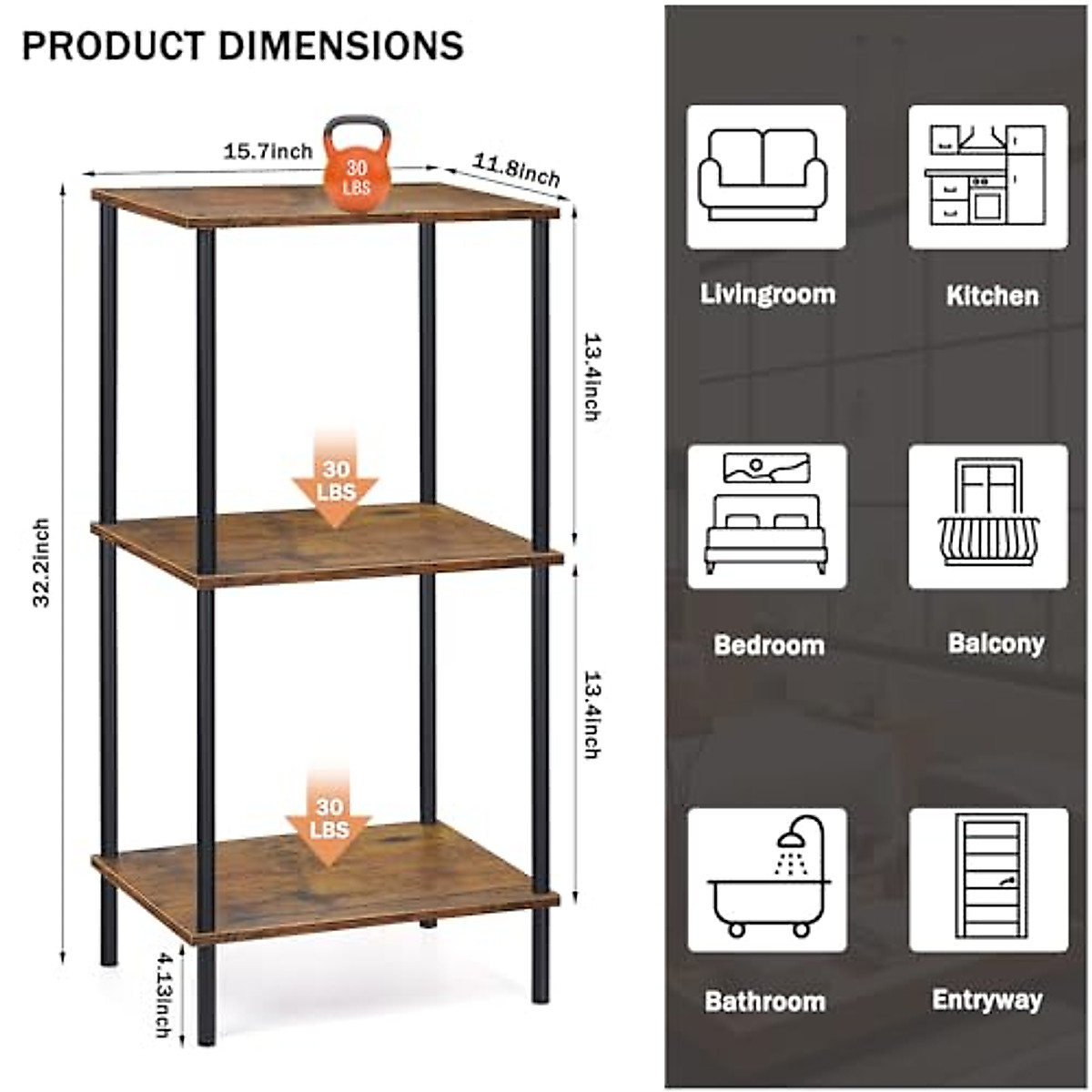 melos 3 Tiers Bookshelf, Classically Tall Bookcase Shelf Storage Organizer, Modern Book Shelf for Bedroom, Living Room and Home Office
