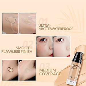 SACE LADY 2Pcs Face Make Up Set, Flawless Matte Foundation and Oil Control Pressed Powder, Lasting Coverage Waterproof Natural Cosmetics Kit