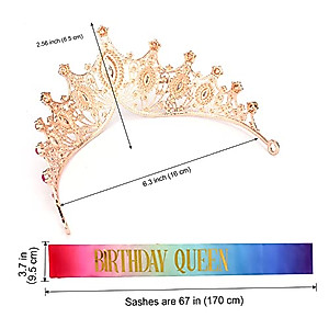 Birthday Queen Sash and Tiara for Women Crystal Tiara and Satin Kit for Girl Rhinestones Crown with Comb Glitter Hair Accessories for Prom Party Decoration Cake Topper Accessory Set with Pins