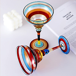 Colorful Painted Margarita Glass 270ml, Hand Painted Cocktail Glass Champagne Cup Margarita Wine Glasses for Birthday Wedding Daisy