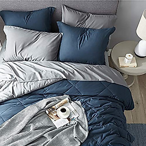 Bedsure Navy Bedding Set Queen - 7 Pieces Reversible Bed Sets in a Bag with Comforters, Sheets, Pillowcases & Shams, Comforter