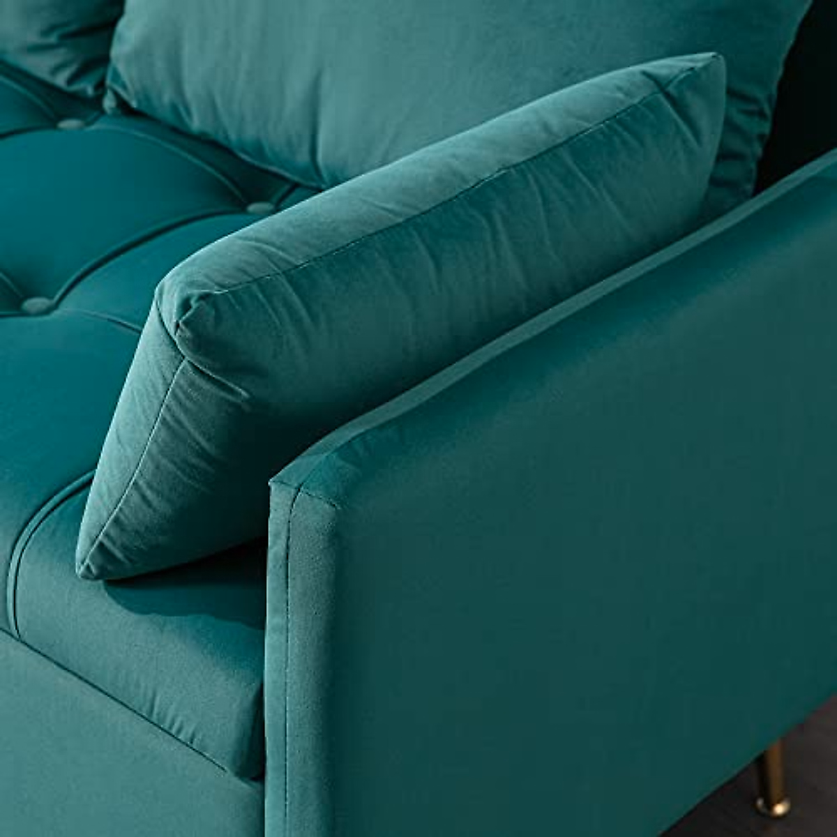DM Furniture Mini Loveseat with Storage, Modern 53" Button Tufted Velvet Tiny Sofa Couches for Living Room/Bedroom/Office/End of Bed, Peacock Green