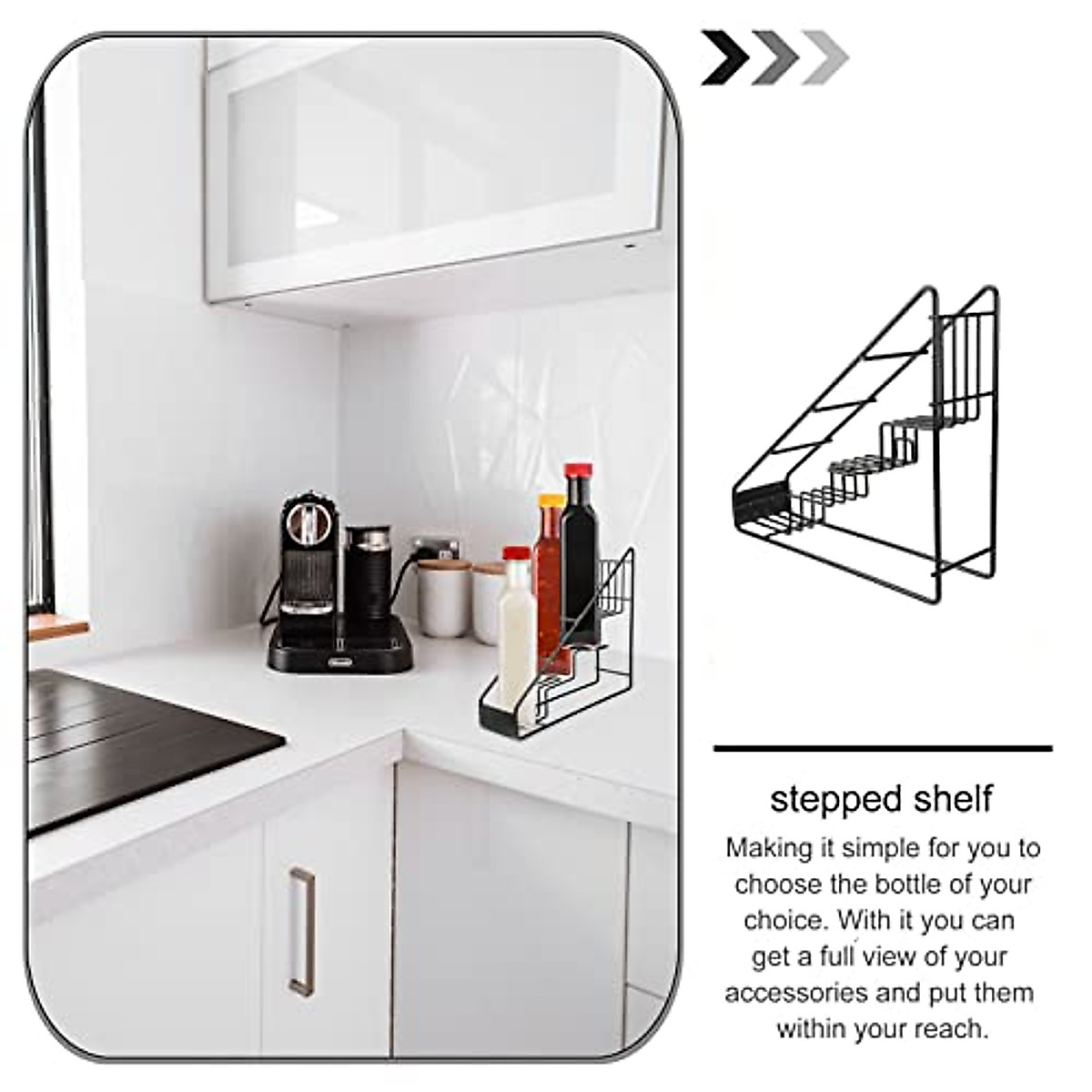 DOITOOL Syrup Bottle Rack Desktop Stainless Steel Wire Bottle Holder Rack Countertop Display Stand Wine Rack Holder for Home kitchen Coffee Shop Cafe Black Coffee Syrup Organizer