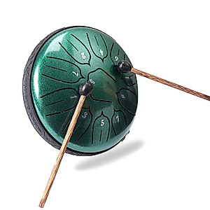 Ubblove Steel Tongue Drum 11 Notes 6 inch Handpan Drum Percussion Instruments with Mallets Bag for Meditation Musical Education Concert Party Gifts - Green