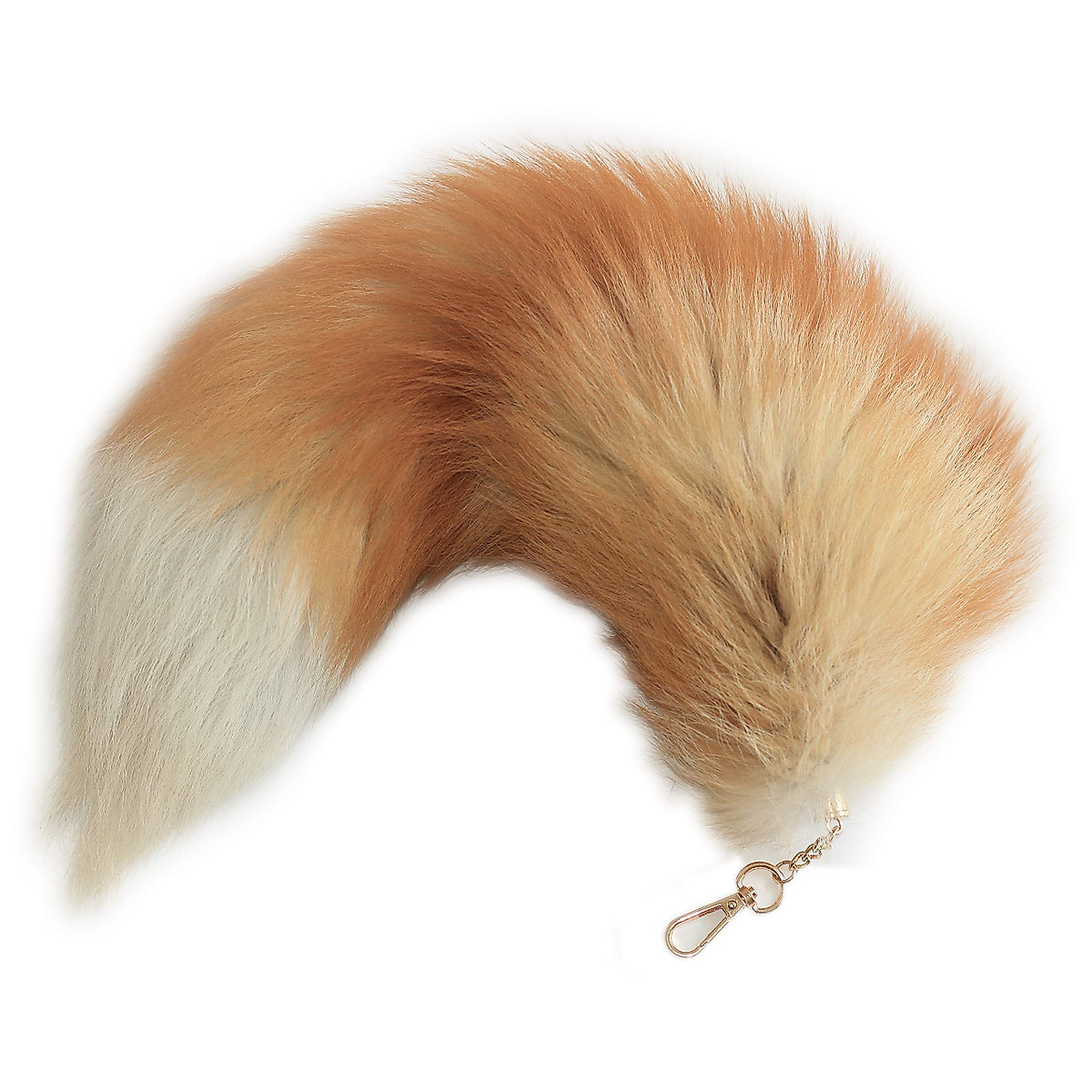 Golden Luxe: Genuine Silver Fox Tail Keychain Pendant in Rich Gold with White Tip – A Fashionable and Versatile Accessory