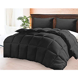 Soft Bed in Bag 1000 Series Egyptian Cotton 5 Piece 500 GSM Warm Comforter Set (Comforter + Flat Sheet + Fitted Sheet 20" Deep + 2 Pillow Cases) Bedding Set Cal. Queen Black