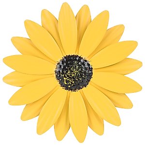 Happyyami Floral Wall Sculpture Metal Daisy Wall Art Inspirational Wall Sculptures Sunflower Hanging Figurine Wall Hanger Ornaments for Balcony Decor Yellow Garden Wall Art