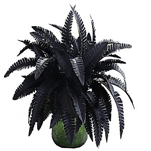 3 Pieces of Artificial Boston Fern Leaf Plants, Fake Shrub Flowers Indoor and Outdoor Home Garden Balcony Decoration, DIY Decorative Flower Pot Filling, Indoor Decoration (14 inches，Black)