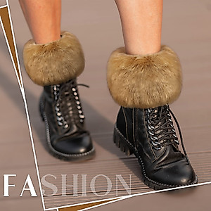 SATINIOR Faux Fur Short Wrist Cuff Winter Wrist Cuff Warmers Fuzzy Wrist Cuff for Women Girls Favors (Brown)