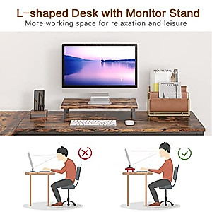 HEEYUE Computer Desk, L Shaped Desk with Large Desktop, Corner Table with Monitor Stand PC Laptop Table Computer Workstation for Home Office (Rustic Brown)