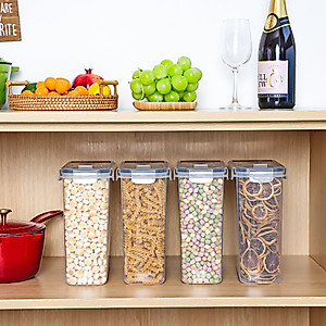 4pcs 4L Cereal Containers Storage Airtight Large Food Storage Containers for Kitchen Organization, 135oz Plastic Cereal Pantry Containers with Measuring Spoons, for Flour, Sugar, Rice