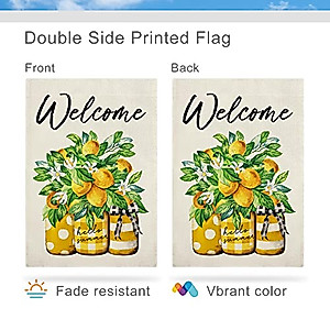 CMEGKE Summer Garden Flag Welcome Lemons Floral Summer Garden Flag Yellow Mason Jar Vertical Double Sided Burlap Party Holiday Yard Home Farmhouse Outside Decor 12.5 x 18 In