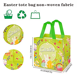 ANOTION Easter Gift Bags, 20 Packs Easter Bags for Kids Easter Treat Bags with Handle, Reusable Easter Goodie Bags Non-woven Rabbit Bunny Bag for Easter Party Favors