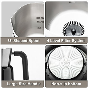 Aayujup Electric Milk Frother Steamer：4 In 1 Milk Frother Detachable Hot Chocolate Maker Cold Foam Maker Coffee Warmer Milk Steamer And Frother For Latte (Black Detachable frother)