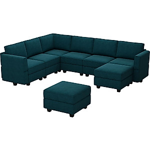 Belffin Oversized Modular Sectional Sofa U Shaped Couch Set with Storage Seat Convertible Large Couch U Shape Set Peacock Blue