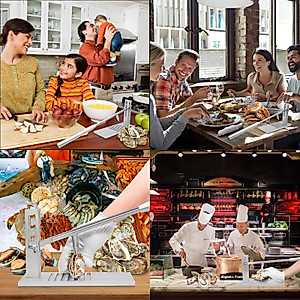 Buttwo Oyster Shucker, Stainless Steel Oyster Opener Tool Set Clam Machine with Oyster Shucking Knife Seafood Tools for Hotel and Family Buffet, Silver