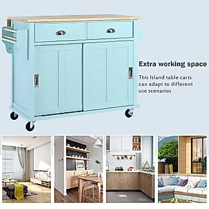 Appot Kitchen Cart with Rubber Wood Drop-Leaf Countertop, Concealed Sliding barn Door Adjustable Height,Kitchen Island on 4 Wheels with Storage Cabinet and 2 Drawers