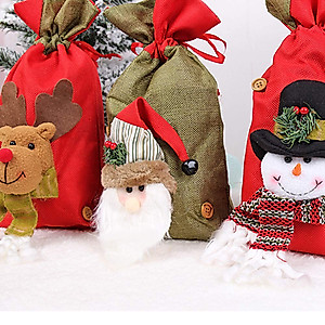 Jolik Santa Sacks Drawstring Christmas Bags, 3D Design Fabric Christmas Bags for Christmas Party Supplies, 15 x 8 inch