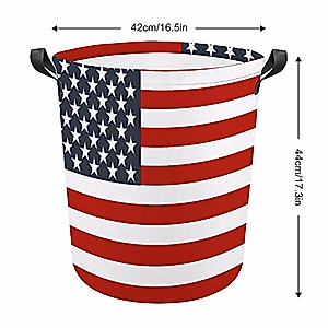 Patriotic American Flag Red White Blue Laundry Hamper Laundry Basket Dirty Clothes Bag Foldable Bucket Washing Bin Toys Storage Organizer for College Dorms, Kids Bedroom,Bathroom