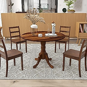 Giantex Wooden Dining Table, 40" D X 29" H, Pedestal Tables W/Round Tabletop & Curved Trestle Legs, 4-Person Round Dinner Table for Kitchen, Dining Room, Living Room (40" D, Walnut)