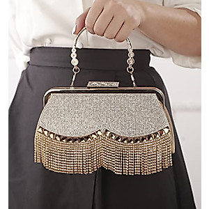 Sither Rhinestone Handbag Purses for Women Evening Handbag Purses Crystal Tassel Clutch Purses Medium Sparkly Clutches Shoulder Chain Bags for Party Prom Christmas Gift (gold)