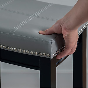 Linon Claridge Backless Counter Stool Gray Faux Leather Wood Frame in Black