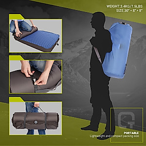 Royalgarden Self-Inflating Sleeping Pad, Air Foam Double Camping Pads, 80"×52"×4" Queen Size Camping Mattress, Memory Foam Pad with Solid Foam and Soft Touch, All Season, for Home, Car, Camping Blue