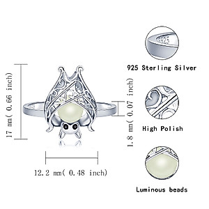 925 Sterling Silver Bat Ring Cute Animal Glowing in the Dark Halloween Jewelry Gift for Women(7)