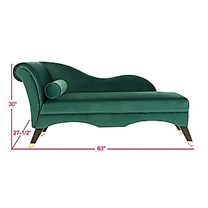 Safavieh Home Caiden Modern Emerald Green Velvet and Espresso Chaise Lounge Chair