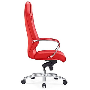 Zuri Furniture Modern Ergonomic Sterling Genuine Leather Executive Chair with Aluminum Base - Red