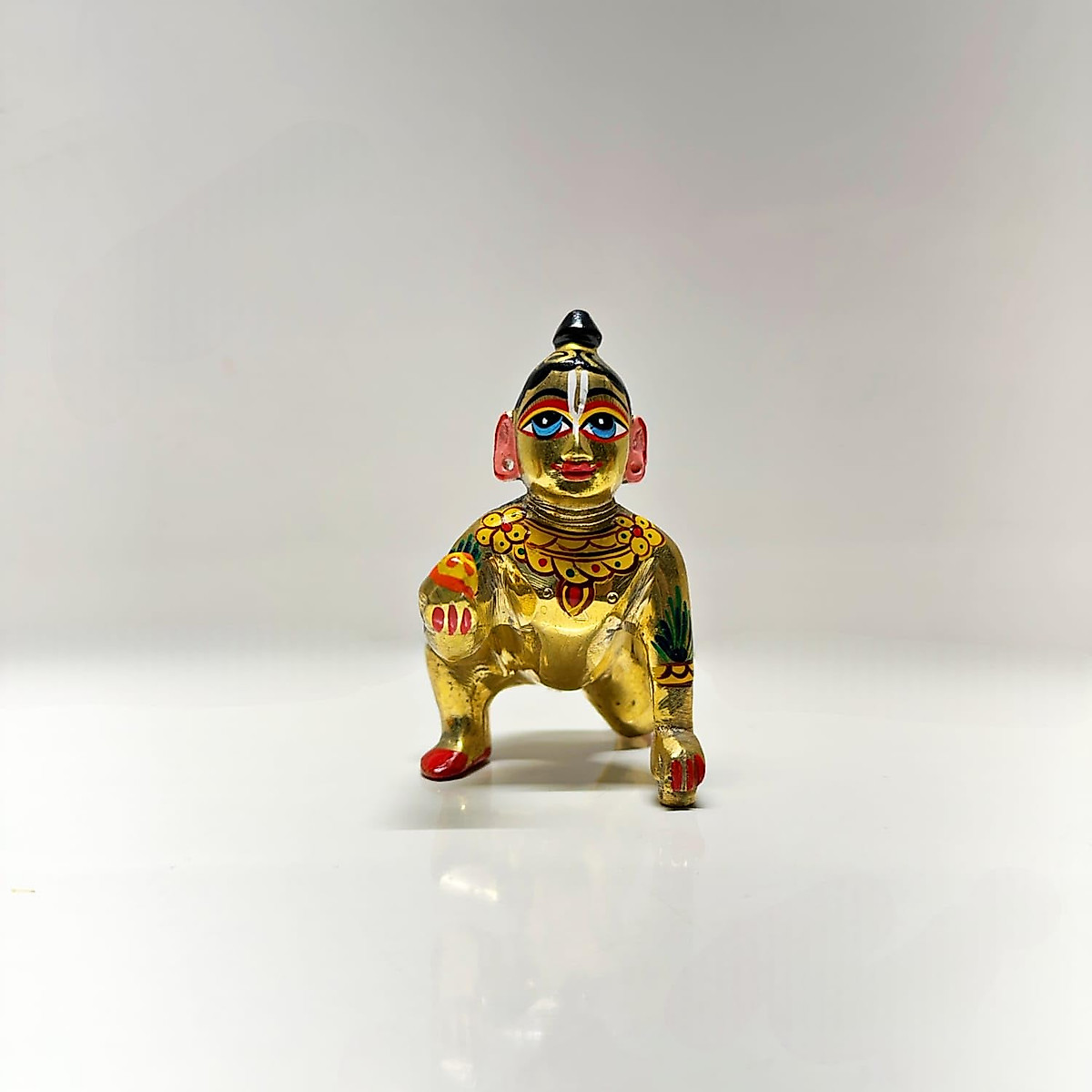 4OUR FAITH – Golden Painted Brass - (4") 10 cms - Laddoo Gopal Baby Krishna | Thakurji | Laddu Gopal Ji Murti Idol Statue Sculpture for Car/Office/Home/Gifting Use – Pack of 1 (Size 5)