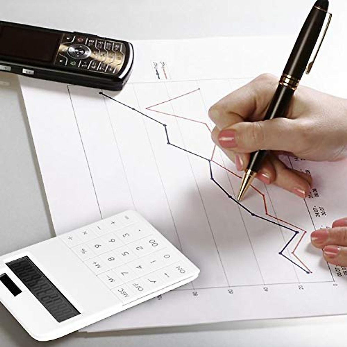 EooCoo Basic Standard Calculator 12 Digit Desktop Calculator with Large LCD Display for Office, School, Home & Business Use, Modern Design - White