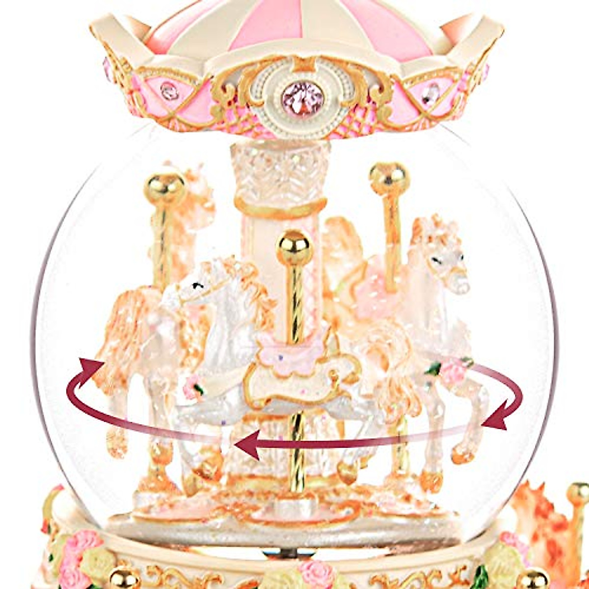 Carousel Snow Globe Gift, Music Box with Light 8-Horse Windup Musical Christmas Valentine Birthday Anniversary Present for Daughter Wife Girl Kids Clockwork Play Canon