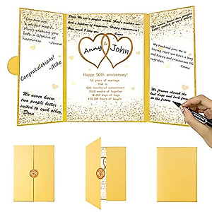 Trgowaul Gold 50th Wedding Anniversary Guest Book Alternative, 50th Anniversary Decorations, 50 Years of Marriage Signature Certificate Board, Happy 50 Anniversary Party Supplies Gift Card Men Women