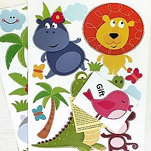 Animal Safari Jungle Vinyl Wall Decal for Kids Bedroom playroom - Decorative Art Stickers for Baby Girl Boy Wall Decor - Nursery Wall Stickers [24 Art clings] - Wall Decals for Boy - with Gift!