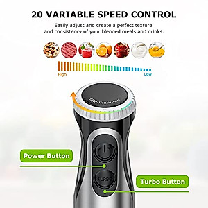 Immersion Hand Blender, 2-in-1 Multi-Purpose 500W Handheld Blender with Whisk, 20-Speed and Turbo Mode, 304 Stainless Steel Stick Blender for Smoothies, Puree Baby Food and Soups