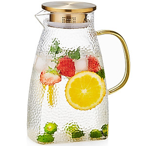 1600ml/54fl oz Glass Pitcher with Lid for Fridge Side Door, Heat Resistant Borosilicate Glass Carafe for Tea, Juice, Milk, Cold Hot Beverages, Stovetop Safe