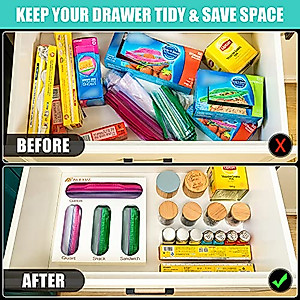 ALEXUZ Bamboo Food Storage Bag Organizer for Kitchen Drawer, Baggie Organizer Dispenser Compatible with Ziploc, Solimo, Glad, Hefty for Gallon, Quart, Sandwich & Snack Variety Size Bags (White)