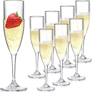 Elsjoy 8 Pack Acrylic Champagne Flutes, 6 Oz Stemmed Champagne Glasses Unbreakable Champagne Coupes, Reusable Champagne Toasting Cups for Wedding, Party, Bar
