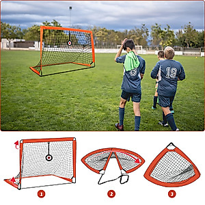 E-SDS Kids Soccer Goals for Backyard Training(Size 6'x4'), Portable Soccer Net Pop Up Soccer Goal Kits, Set of 2