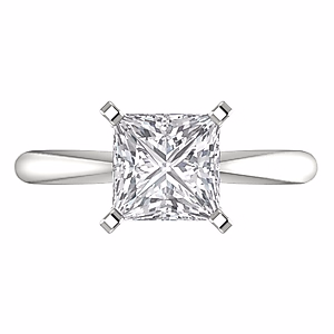 2 Ct Brilliant Princess Cut Clear Simulated Diamond 14K White Gold Solitaire Engagement Promise Bridal Ring Size 6.75