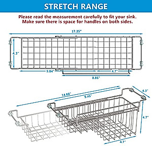 FixOwl Over The Kitchen Sink Caddy Kitchen Sink Organizer Sponge Holder 304 Stainless Steel Expandable Over Sink Rack 12.25" to 17.25"