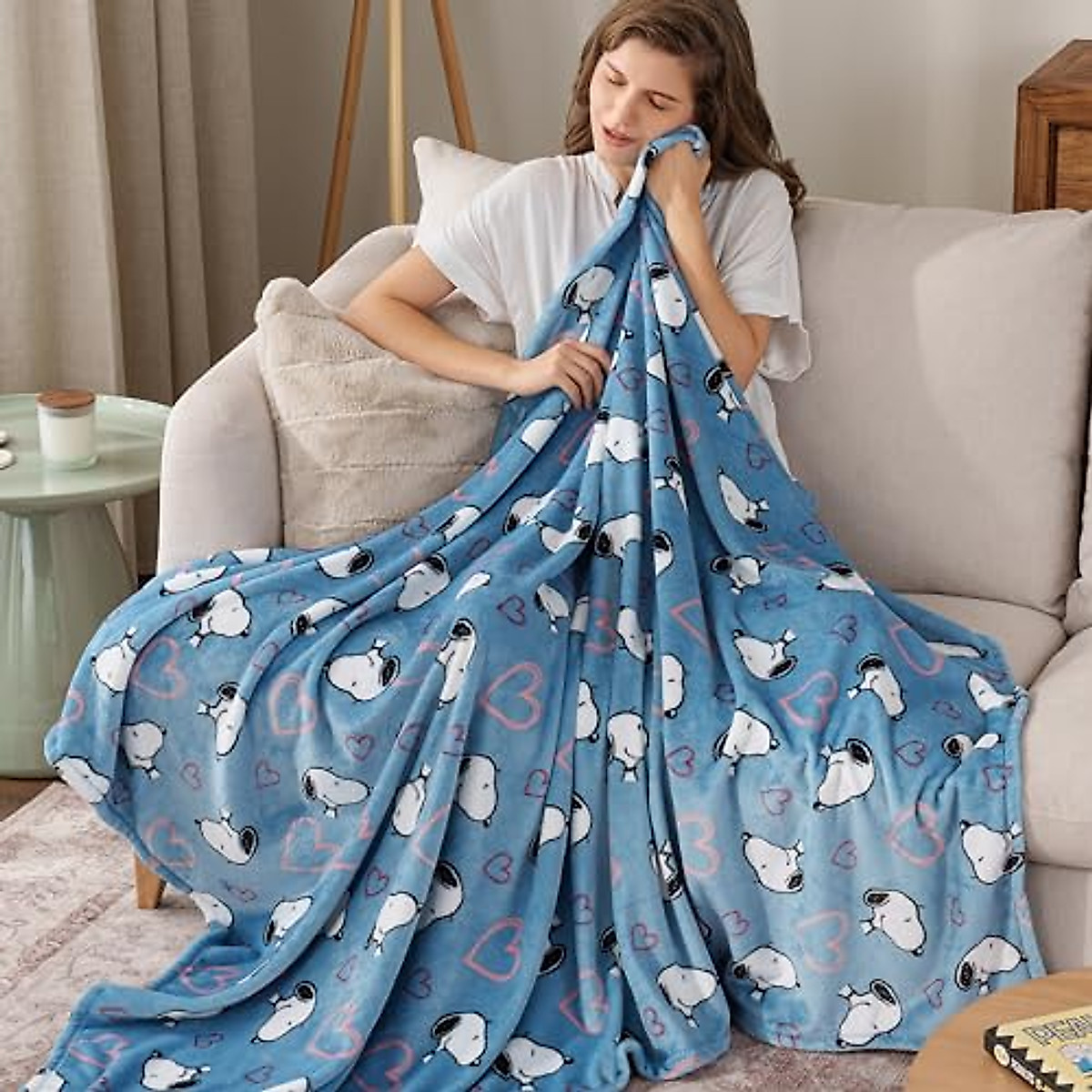 Berkshire Blanket Peanuts® VelvetLoft® Cute Character Snoopy Plush Throw Blanket,Peanuts Snoopys Heart Toss Blue,Throw 55 in x 70 in (Official Peanuts® Product)