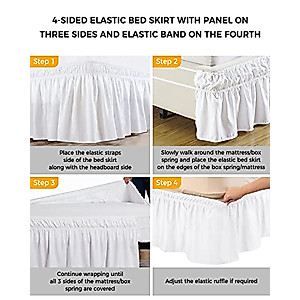 Navy Blue Stripes Bed Skirt King Size 16 Inch Drop, Adjustable & Elastic Wrap Around Bed Skirts Pleated Luxury Dust Ruffles for Twin Full Queen Cal King Base Bed, White Abstract Modern Geometric Art