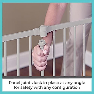 Toddleroo by North States 3 in 1 Metal Superyard: 151" long extra wide baby gate, barrier or play yard. Hardware or freestanding, 6 panels, 10 sq.ft. enclosure (30" tall, Taupe)