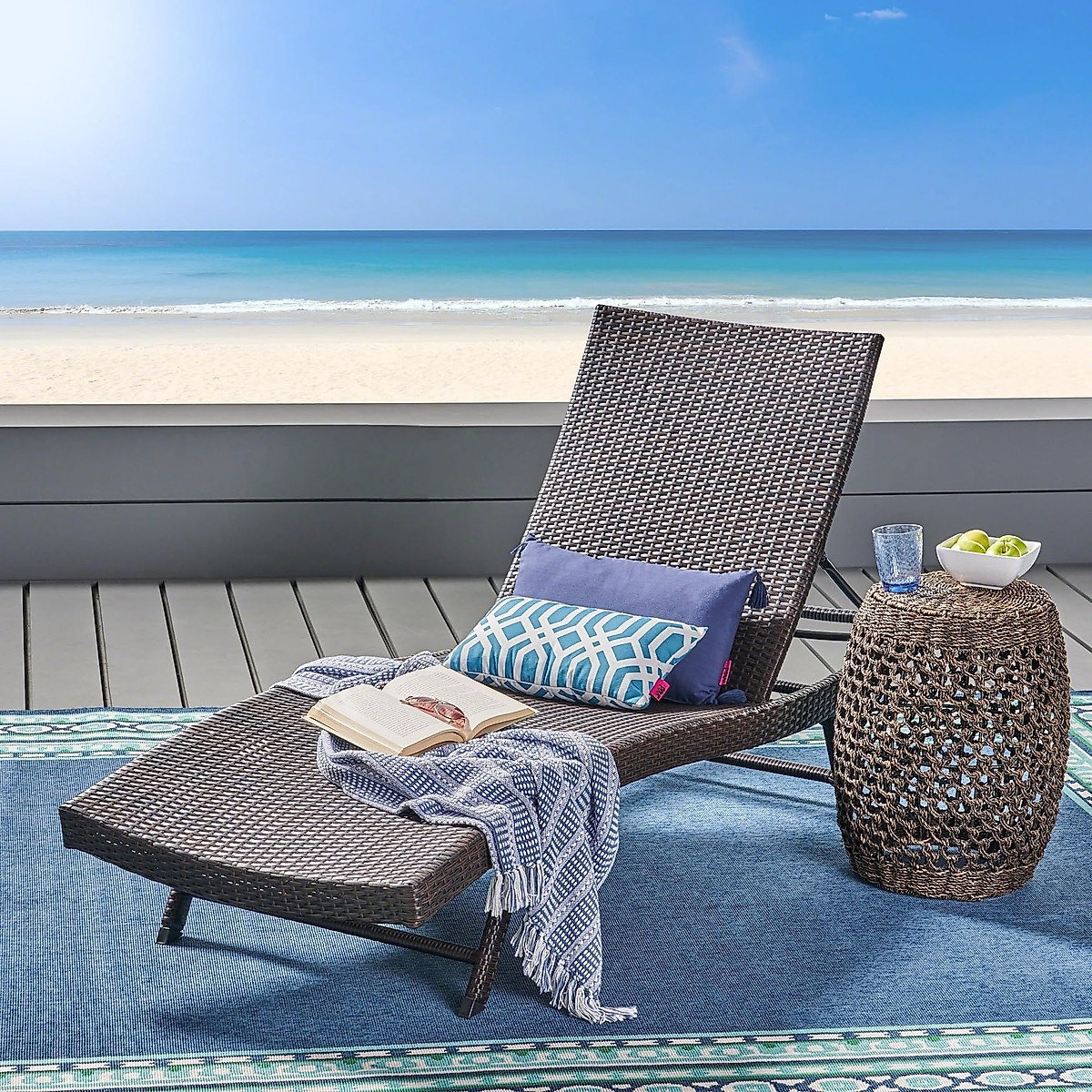 Ochangqi Lounge Chair Outdoor with 4 Adjustable Backrest, Wicker Chaise Lounge Chair Outdoor with Metal Frame, Outdoor Lounge Chairs All Weather Patio,Beach, Pool Side, Outdoor (Brown)