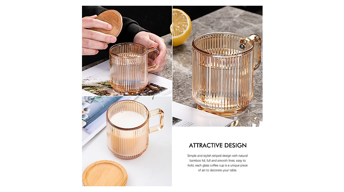 Leadiy Brown Glass Coffee Mug with Lid | Stylish 12.5oz Clear Mug
