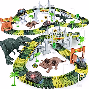 Dinosaur Toys,Create A Dinosaur World Road Race,Flexible Track Playset and 2 pcs Cool Dinosaur car for 3 4 5 6 Year & Up Old boy Girls Best Gift